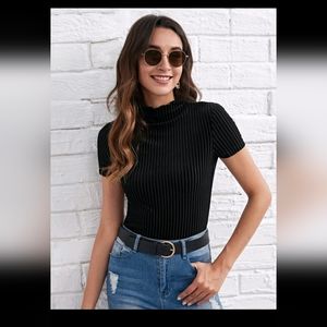 SHEIN | Tops | New High Frill Neck Ribbed Velvet Top | Poshmark